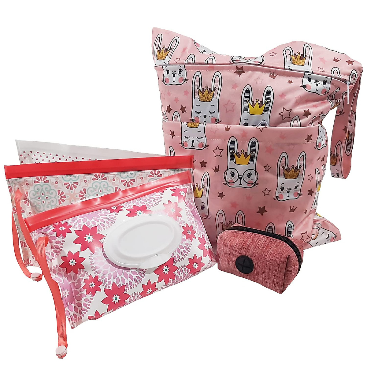 CasenBag Pink Wet and Dry Diapers Bag with Wet Wipes Cases KT-WDCB-008