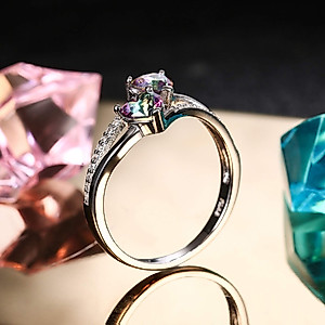 Milacolato 925 Sterling Silver Promise Ring for Her 18K White Gold Plated Double Stone Ring Heart Birthstones Toi et Moi Engagement Ring Jewelry Size 7