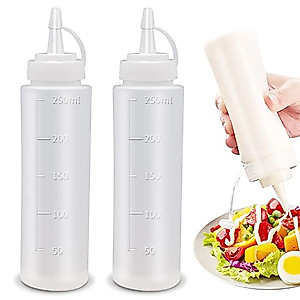 Condiment Squeeze Bottles, Abnaok 2-Pack 8 oz Food Grade Plastic Squeeze Condiment Bottles with Twist On Cap Lids for Sauces, Paint,Oil, Condiments,Salad Dressings, Arts and Crafts