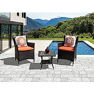 Super Patio Outdoor Patio Wicker End Table Rattan Square Glass Top Wicker Coffee Table Side Storage Table, Aluminum Frame, Espresso Brown