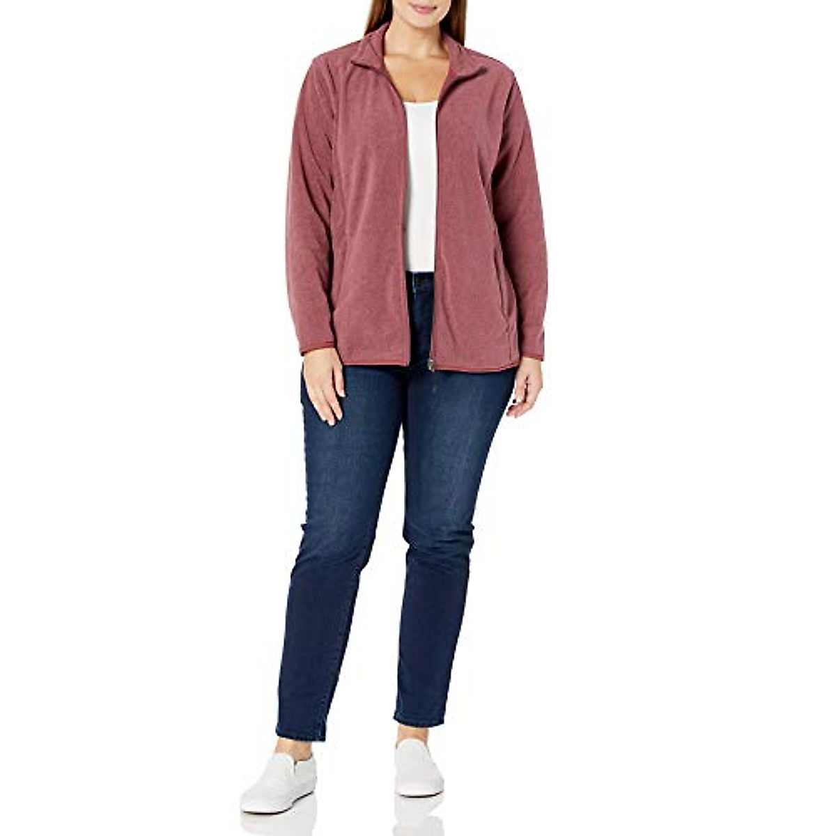 Amazon Essentials Women's Classic-Fit Full-Zip Polar Soft Fleece Jacket (Available in Plus Size), Burgundy Heather, Medium