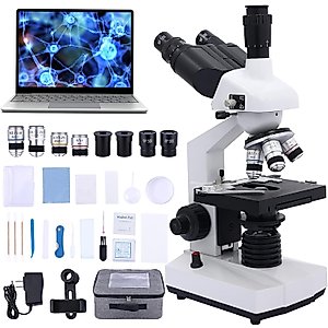 Woehrsh Compound Trinocular Microscope 40X-5000X Magnification, Laboratory Grade microscope for adults, Microscopes with LED Illumination Double Mechanical Stage and HD USB Camera