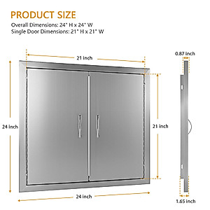 BBQ Future Outdoor Kitchen Access Doors 24W x 24H, Grill Double Door Brushed Stainless Steel Storage Cabinet for Grilling Station & BBQ Island