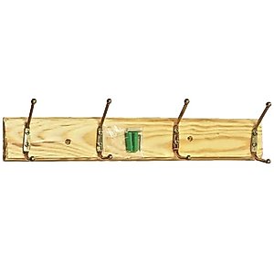 Natural Wooden Board Coat Hook Rack High Alloy Brass (4 Hook)