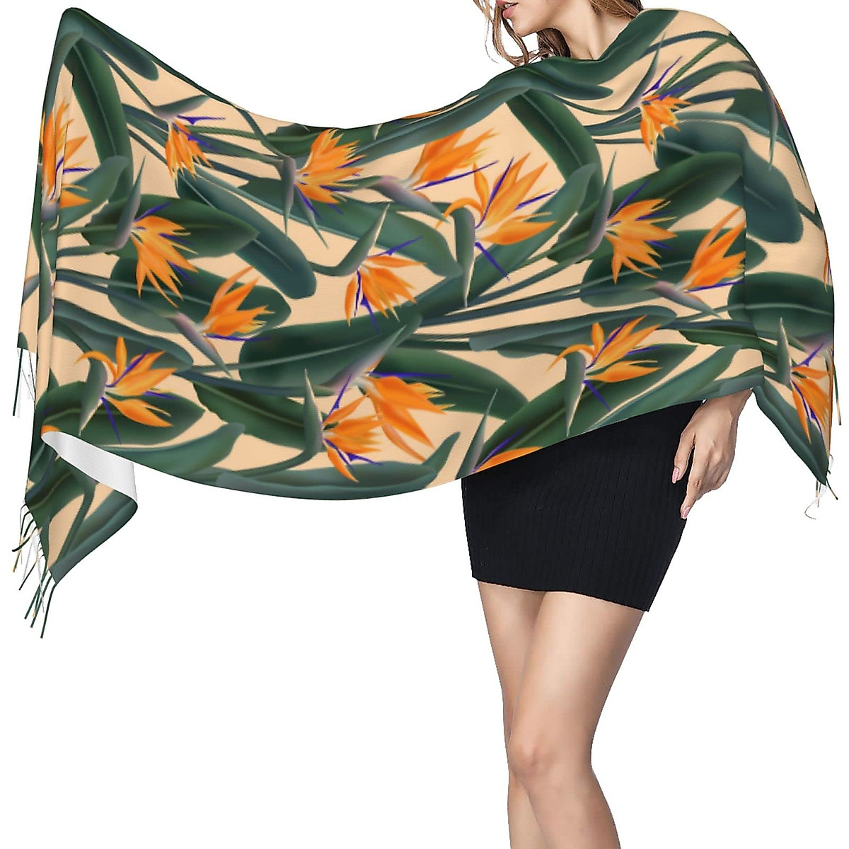 Cashmere Scarf Blanket with Tassel Bird of Paradise Womens Gifts Long Shawl Wraps Winter Stole