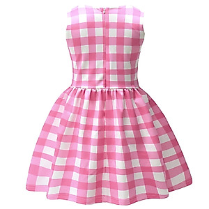 Fldy Girls Princess Costume Pink Doll Movie Costume Dress with Bag Set Fly Sleeve Sundress for Party Birthday Dress Up Pink A 6-7 Years