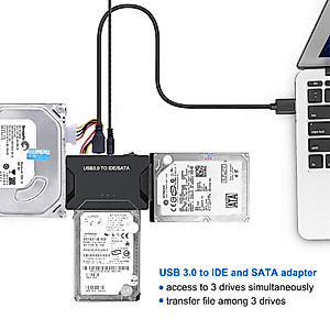 USB to SATA IDE HDD Adapter - USB 3.0 Cable to 2.5" 3.5" SATA IDE Hard Drive Converter for Windows 10/8/ 7/XP, Mac, Internal to External Laptop SSD Reader Kit, File Data Transfer Conversion Cord