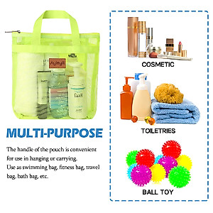 3 Pcs Portable Mesh Shower Caddy Tote, Quick Dry Tote Bag Mesh Beach Bags for Women, Hanging Toiletry and Bath Organizer for Travel Swimming Sports Gym Camp Shopping College Dorms (Blue Green Yellow)