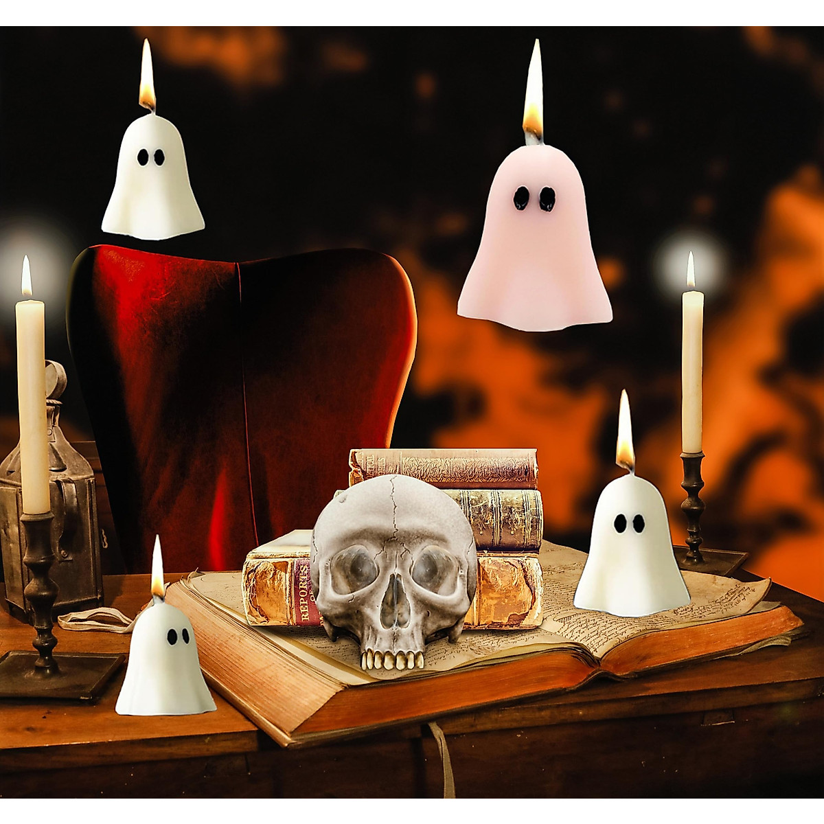 4 PCS Cute Ghost Candles, Scented Halloween Decoration Candles, Novelty Votive Ghost Candle, Votive Candles for Fall Decor Thanksgiving Home Halloween Party Bedroom Room Table Decorations