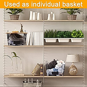 2 Pack Stackable Wire Storage Baskets with Wood Lid- Kitchen Countertop Organizer for Fruit Vegetable -Large Metal Bin for Pantry Organization and Storage, Black