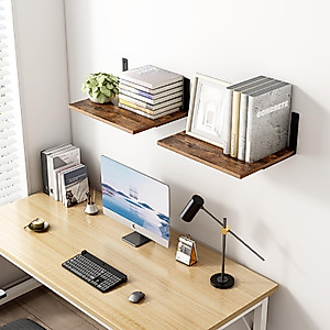 Inforth Floating Shelves for Wall Display, 12” Deep Wall Mounted Shelves for Living Room, Bedroom, Kitchen, Office Decor, Modern Hanging Bookshelf, Storage and Display Shelf Set (Rustic Brown)