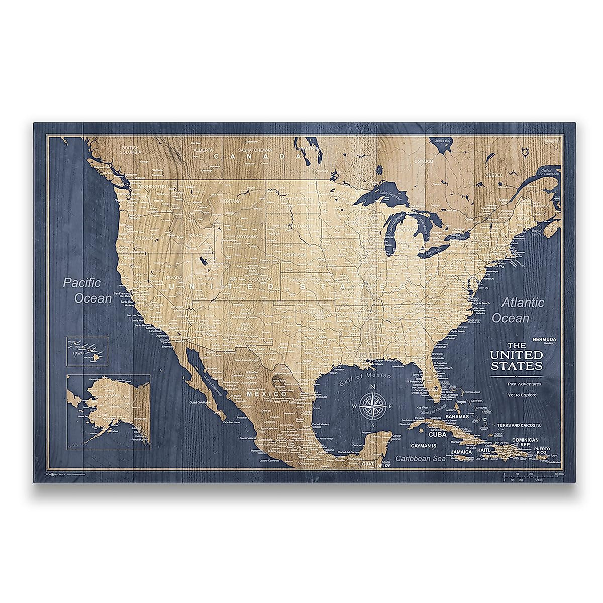 Conquest Maps Push Pin USA Map Board - with Push Pins to Mark USA Travel - Handmade in Ohio, USA - Design: Deep-Sea Drift (48" x 32")