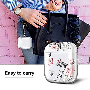 RXKEJI Compatible AirPods Case Cover, Rose Flower Clear Case Cute Protective Soft Shockproof Cover with Keychain for Women Girls Compatible with AirPods 2 & 1 Wireless Charging Case - Pink