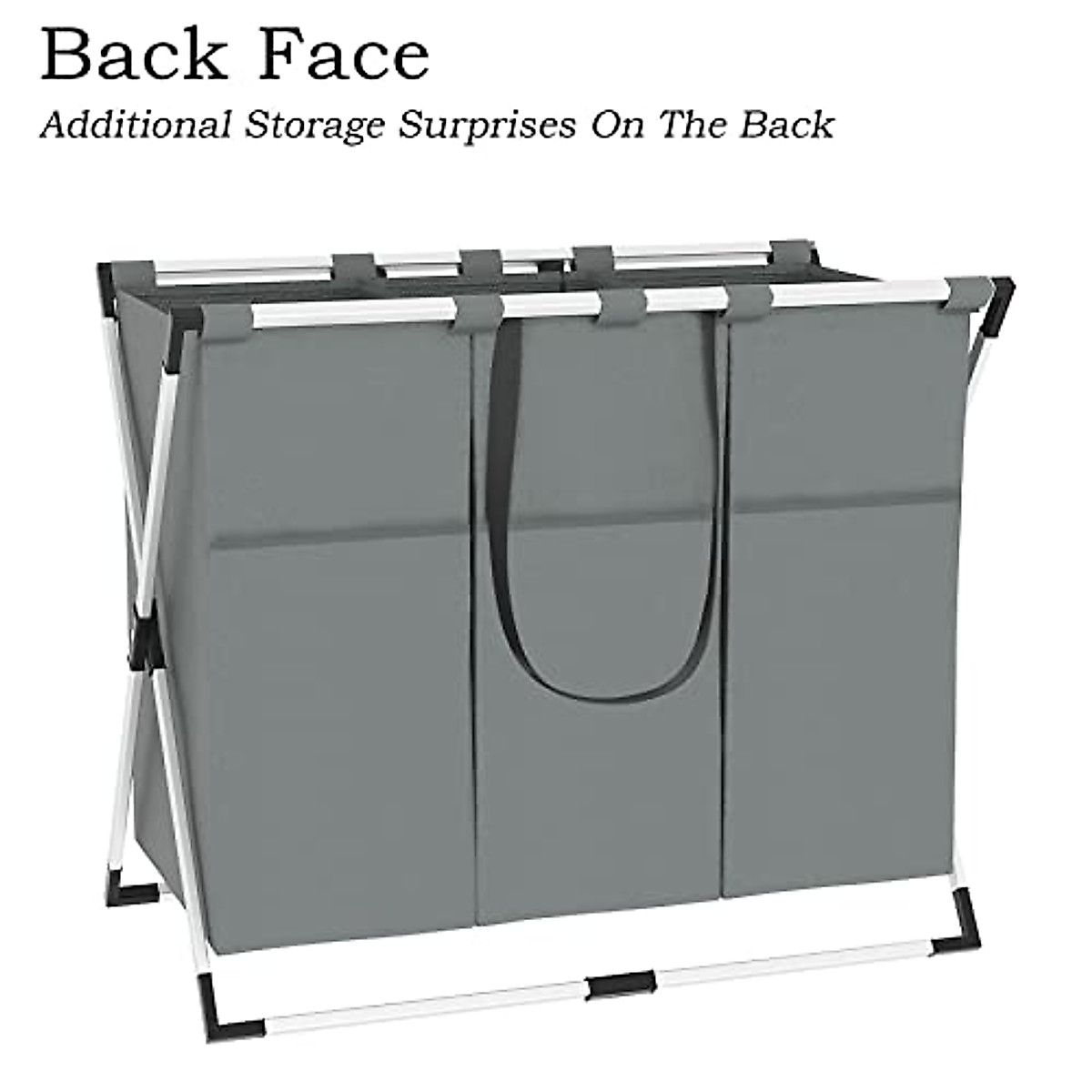 C&AHOME Laundry Basket 3 Sections, 135L Foldable Laundry Hamper Basket Sorter with Waterproof Oxford Bag and Aluminum Frame, Laundry Sorter Storage Dirty Clothes Bag for Bathroom Bedroom, Grey AFLH03G