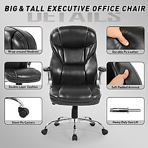 PayLessHere Big and Tall Office Chair 400lbs Executive Leather Office Chair Adjustable Swivel and Armrest Computer Desk PU Leather Chair for Home Office