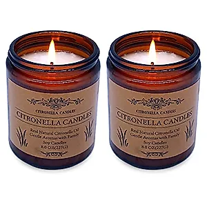 2 Packs 8 Oz Citronella Candles Outdoor Indoor, Glass Jar Candles Gift Set up to 110 Hours Burning, 100% Natural Soy Wax Candles, Long Lasting Lemongrass Scented Candle for Garden, Patio