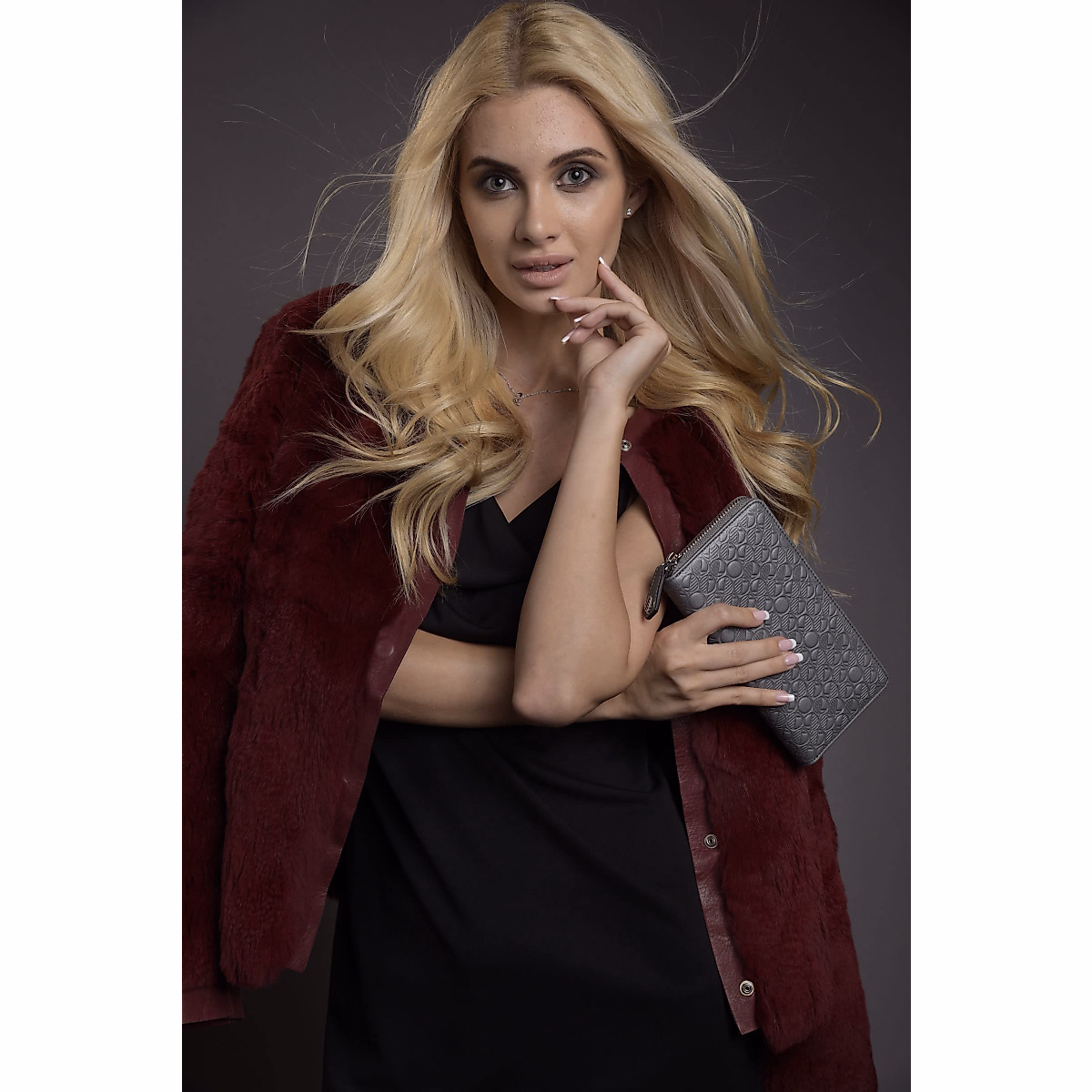 Drew Lennox "Go Womens Zip around Purse and Wallet — Luxury Buttery Soft Real Leather — Silver Gray