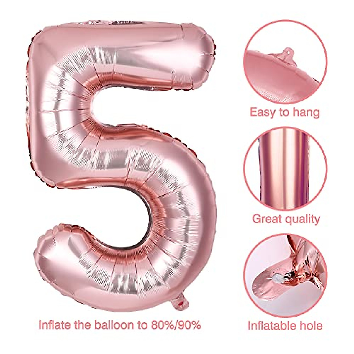 Number 7 and Number 5 Balloons, 40 Inch Rose Gold Number Balloons, Large Digital 75 Balloon, Foil Mylar Balloons Decorations for Birthday Party, Wedding, Anniversary, Graduations