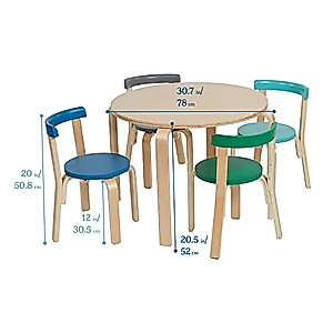 ECR4Kids Bentwood Round Table and Curved Back Chair Set, Kids Furniture, Contemporary, 5-Piece