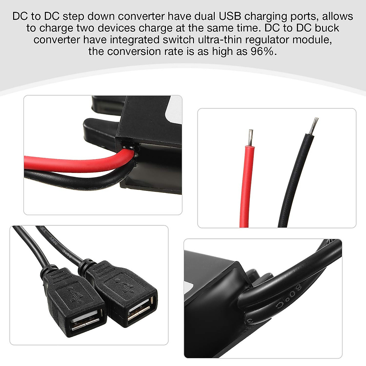 2 Pieces DC Converter 12V to 5V 3A 15W DC Buck Converter Module, DC to DC Reduced Voltage Regulator Car Power Converter Output Power Adapter (Double USB Interface)