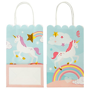 BLUE PANDA 24 Pack Small Unicorn Favor Bags with Handles, Pastel Rainbow Birthday Party Decorations (5.5 x 8.6 x 3 In)