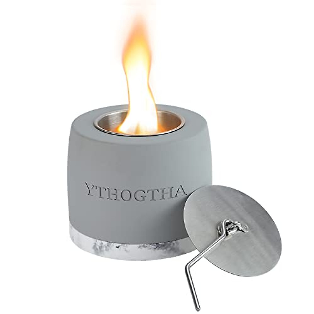 YTHOGTHA Table Top Firepit Bowl Mini Portable Fireplace - Personal Concrete Tabletop Fire Pit Smores Maker for Indoor & Outdoor Use, Full Accessory Kit with Burner and Extinguisher