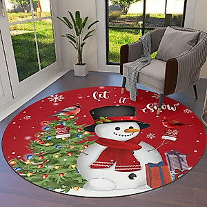 Christmas Snowman Area Rugs Cardinal Birds Red Round Rug 3ft Indoors/Living Dining/Bedroom Circle Rug Floor Mats Snowflake Xmas Tree Carpets Christmas Indoor Decorative Rug