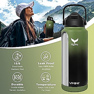 Vmini Water Bottle with Straw, Insulated Water Bottle with Straw and Boot, Stainless Steel Water Bottle for Sports and Travel - Insulated Thermos for Men, Women & Kids (32 oz Olive Green/Black)