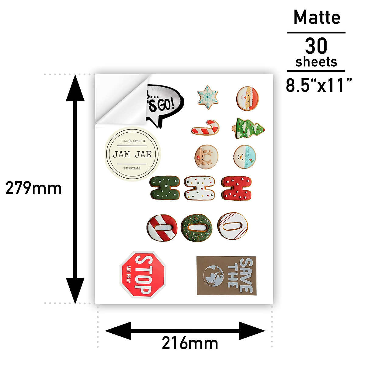 akaca Sticker Paper, 8.5x11, Printable Vinyl Self Adhesive Paper 30 Sheets, Matte White Waterproof Tear Resistant for Laser & Inkjet Printer, 216 x 279 mm