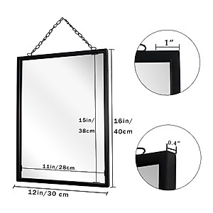 SANY DAYO HOME 12 x 16 inches Real Glass Black Rectangular Mirror with Chain, Metal Framed Small Wall Hanging Rectangle Bathroom Mirror for Home, Door, Nursery Modern Farmhouse Decor