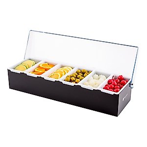 Restaurantware Stainless Steel Condiment Dispenser with 6 Plastic Tray Compartments and Clear Lid: Perfect for Bars Ice Cream Shops and Coffee Buffets - Easy to Use Garnish Server Station - 1-CT