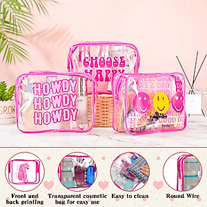 Cunno 6 Pcs Makeup Bags Gifts for Women Preppy Boho Smile Face Flamingo Clear Makeup Bags Cosmetic Transparent PVC Travel Toiletry Organizer(Preppy Style)