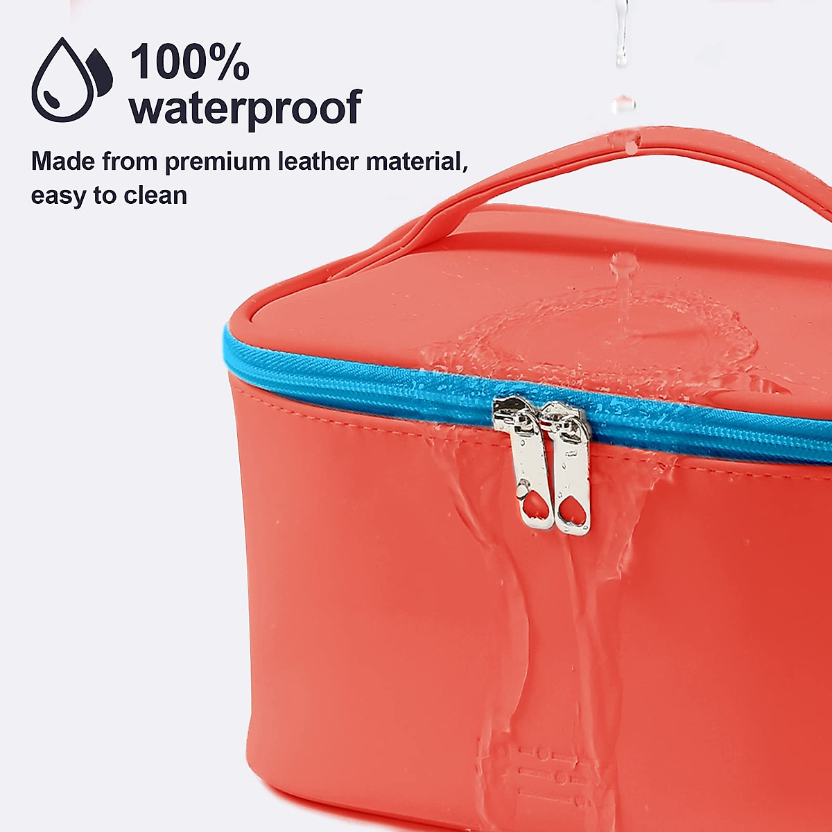Makeup Bag Portable Travel Cosmetic Bag for Women, Beauty Zipper Makeup Organizer PU Leather Washable Waterproof (Red)