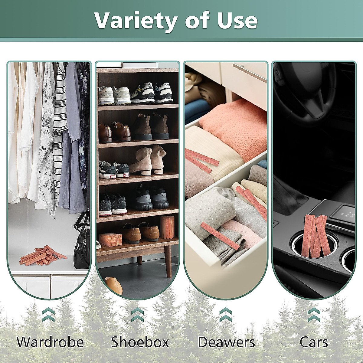 UNIVIVO 50PCS Cedar Sticks, 100% Aromatic Red Cedar Blocks for Closet Storage, Wardrobe, Closets Drawers