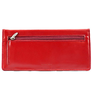 Big Skinny Women's Executive Leather Bi-Fold Checkbook Slim Wallet, Holds Up to 40 Cards, Red