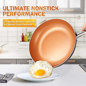 MICHELANGELO 12 Inch Frying Pan + 3 Quart Saucepan with Lid, Ultra Nonstick Coppper Sauce Pan with Lid, Ceramic Nonstick Saucepan and Frying Pan Small Sauce Pot, Copper Pot and Pan