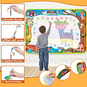 Obuby Water Drawing Mat Kids Doodle Mats Coloring Writing Board No Mess Toy for Kid Toddler Animal Educational Painting Pad Toys for Age 3 4 5 6 7 8 9 10 11 12 Girls Boys Toddlers Gift 40 x 28 Inches