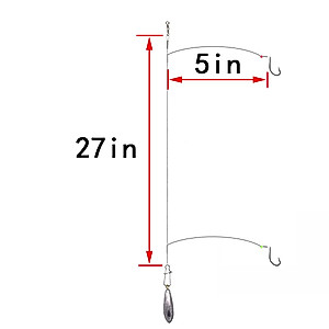 Fishing Hook Rigs with Sinker 49 Strands Steel Leaders-Saltwater Surf Fishing Tackle Kit Heavy Duty Hooks,7 * 7 Strands Steel Wire with Nylon-Coating (20#, 2 Hooks Rig with Sinker)