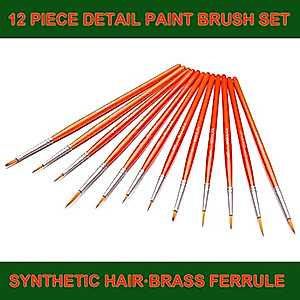 Fine Detail Brushes for Miniatures - 12 Pieces Model Paint Brushes for Acrylic, Watercolor - Airplane Kits, Ceramic, Plastic Model, Warhammer 40k