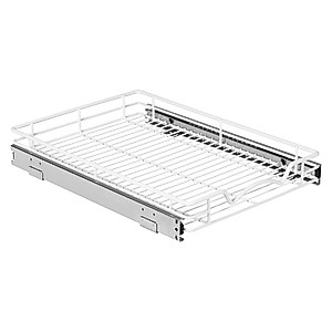 Hold N’ Storage Pull Out Cabinet Drawer Organizer, Heavy Duty-with 5 Year Limited Warranty- Slide Out Shelves, -14”W x 21”D - Requires at Least a 15-1/4” Cabinet Opening, Steel Metal, White Finish