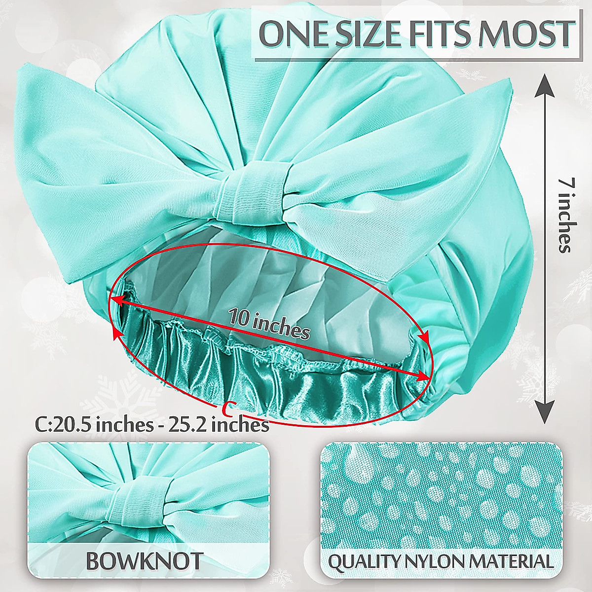 4 Pieces Shower Caps for Women, Waterproof Reusable Shower Hair Caps Elastic Hem Turban Shower Bath Caps Bowknot Satin Bath Hair Caps for Long Short Curly Hair(Dot, Black, Teal, Palm Leaves)