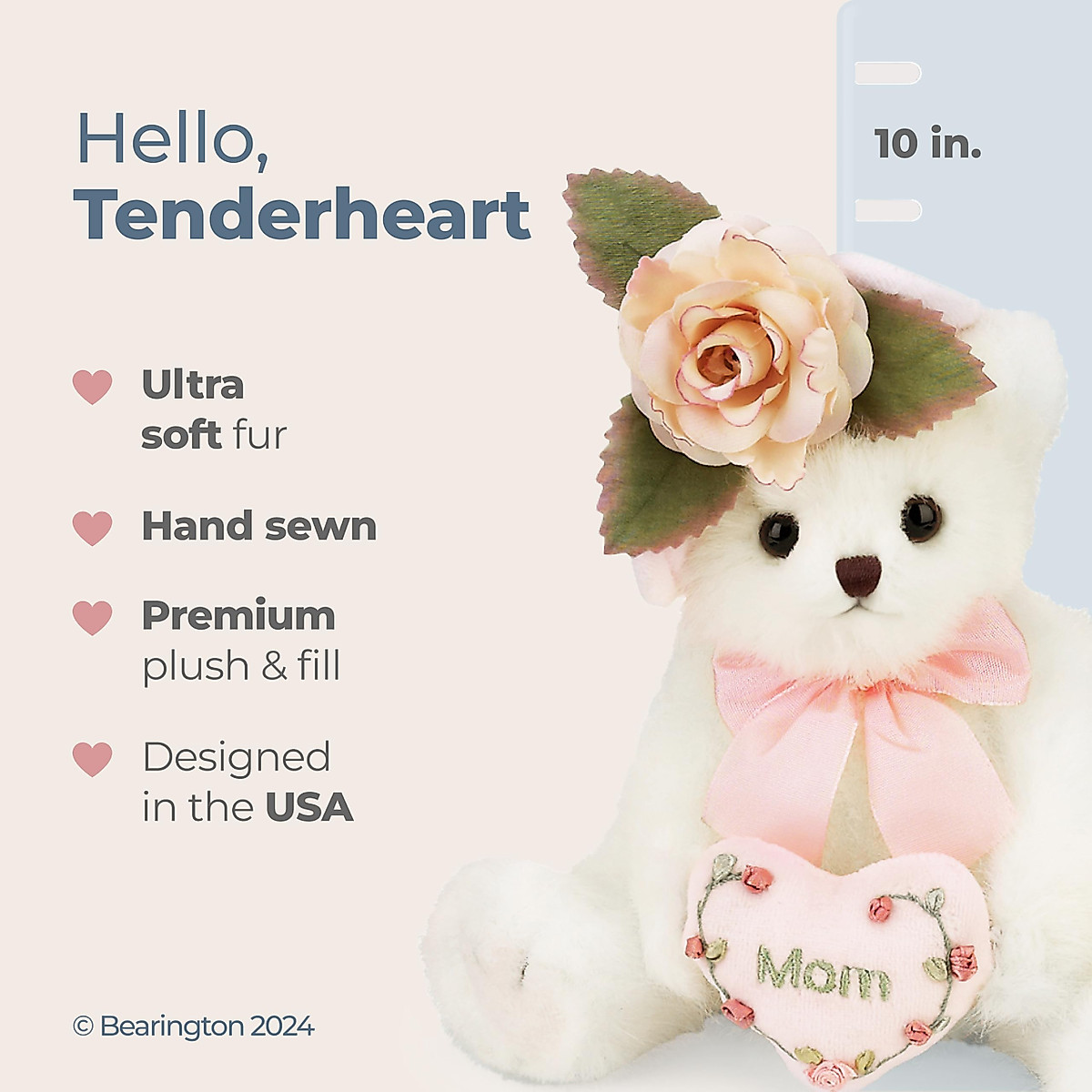 Bearington Mommy Tenderheart White Stuffed Bear, 10 Inch Mommy Teddy Bear