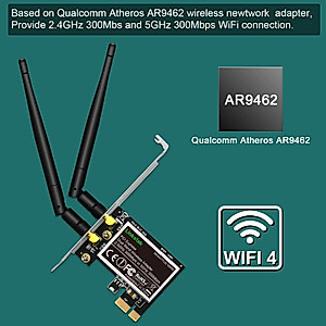 LinksTek Wireless N 600Mbps (2.4GHz 300Mbps and 5GHz 300Mbps) PCIE WiFi Adapter, PCIE WiFi Card, QUALCOMM Atheros AR946X Wireless Network Adapter for Windows 10 8.1 8 7 XP Desktop PCs (PCIE-N600)