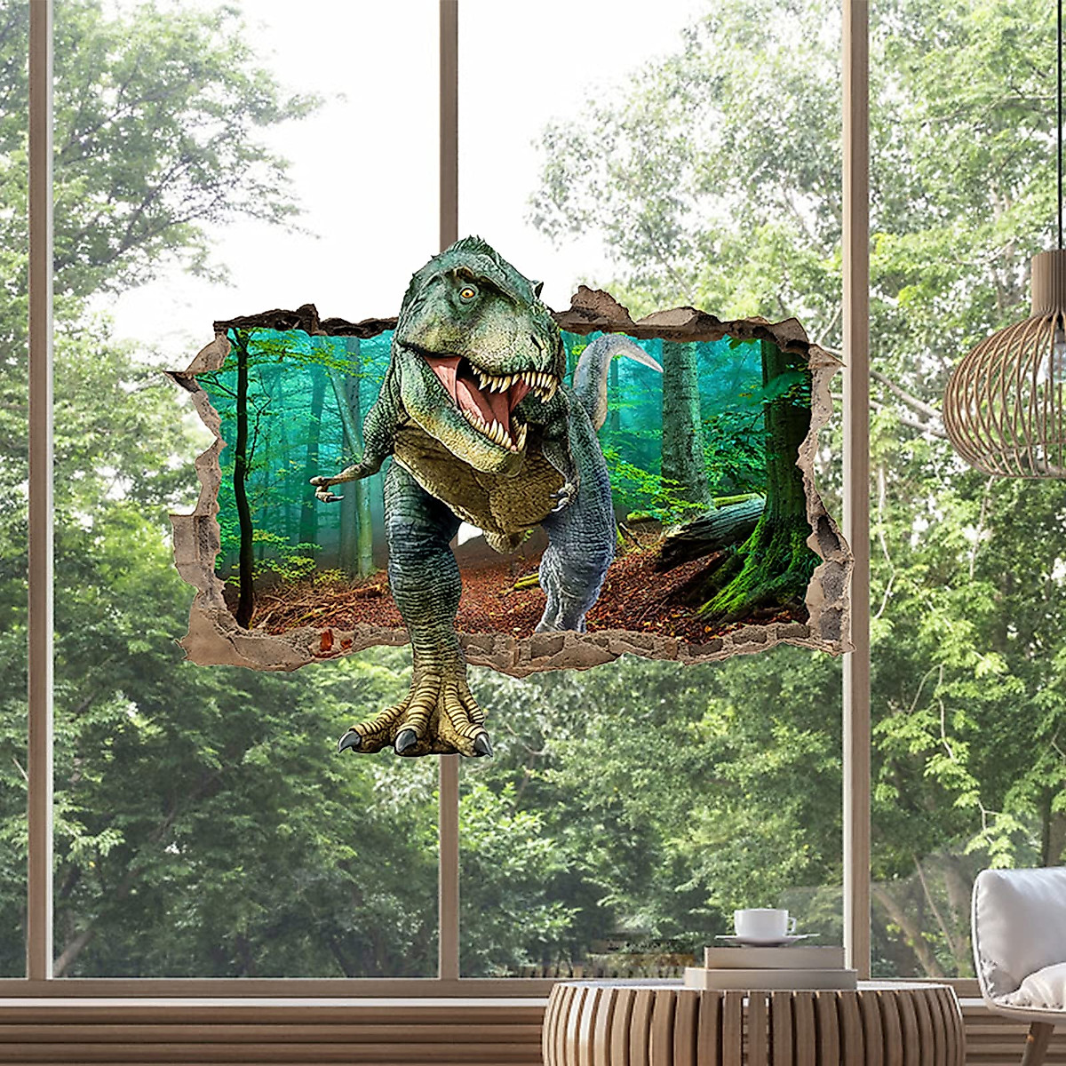 DILIBRA 3PCS 3D Broken Giant Dinosaur Wall Sticker, Simulation Crack Hole Dinosaur Wall Decal, Self-Adhesive Dinosaur Cracked Smashed Wall Decor Mural for Boys Bedroom Baby Kids Nursery