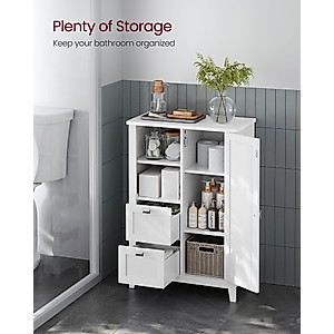 VASAGLE Bathroom Floor Storage Cabinet, Bathroom Cabinet Freestanding, Kitchen Cabinet, with Open Compartment, 2 Drawers, Adjustable Shelves, 11.8 x 21.7 x 31.5 Inches, White UBBC543P31