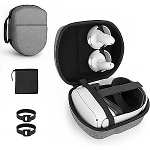 Yinke Case for Meta Quest 3/Oculus Quest 2/Pico 4, VR Headset Case Compatible with Elite Strap and More Accessories, Hard Carrying Travel Case All-in-One Storage (Grey)