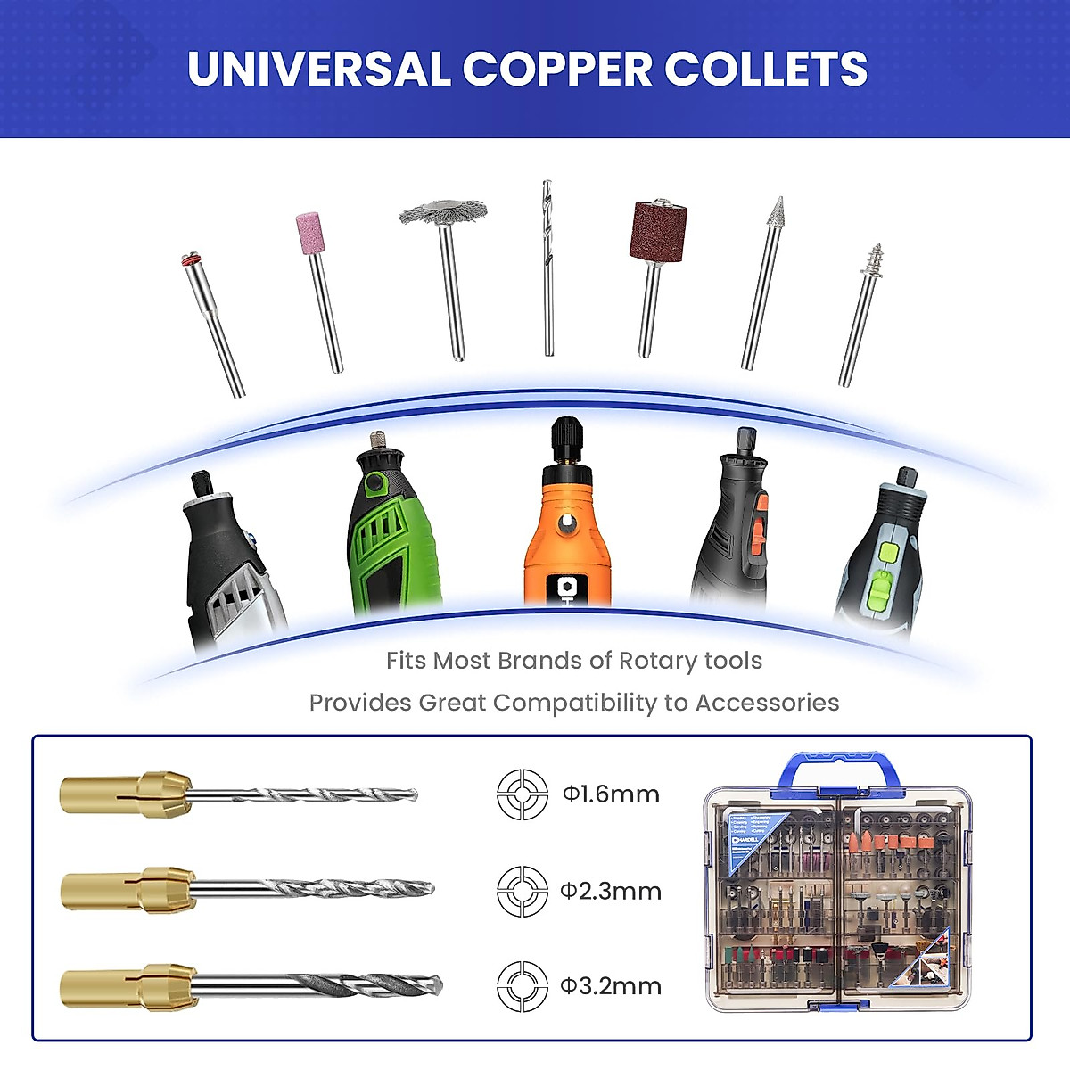 HARDELL Rotary Tool Accessories, Fits Dremel Rotary Tool, 508PCS Power Rotary Tool Bits with 1/8"(3.2mm) Diameter Shanks, Universal Fitment for Sanding, Drilling, Polishing, Carving, Polishing