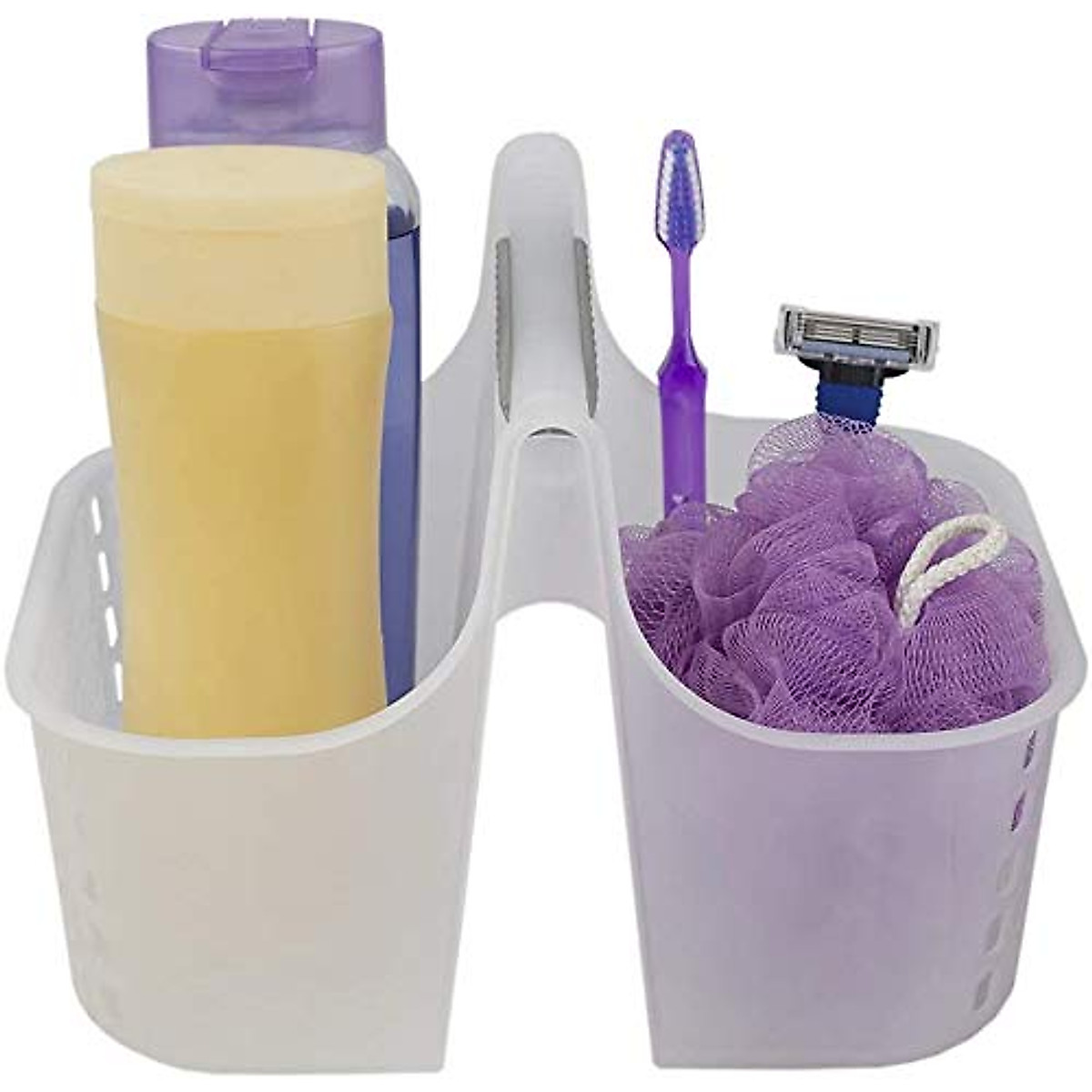 JOEY'Z Large Two Compartment Plastic Shower Bath Organizer Tote/Caddy with Soft Grip Non-Slip Handle - Single Tote, Colors May Vary