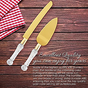 Homi Styles Wedding Cake Knife and Server Set | Plastic Faux Crystal Handles & 420 Stainless Steel Titanium gold plated Blades | Cake Cutting Set for Wedding Cake, Birthdays, Anniversaries, Parties