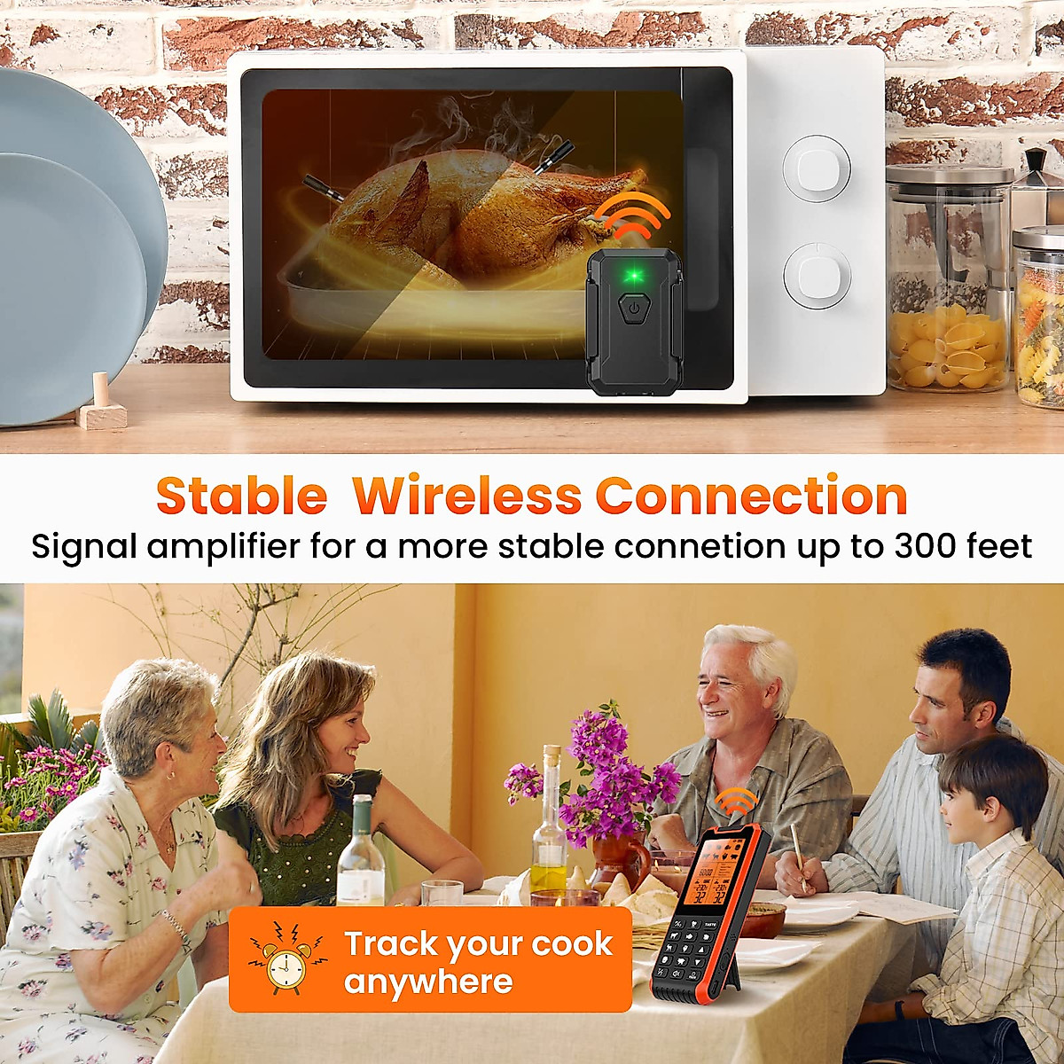 Kiydom 300FT Wireless Meat Thermometer with 2 Probes-Rechargeable, Rechargeable Digital Digital Cooking Thermometer with Alarm Function Preprogrammed Temperatures for The Oven, Kitchen, BBQ IP67